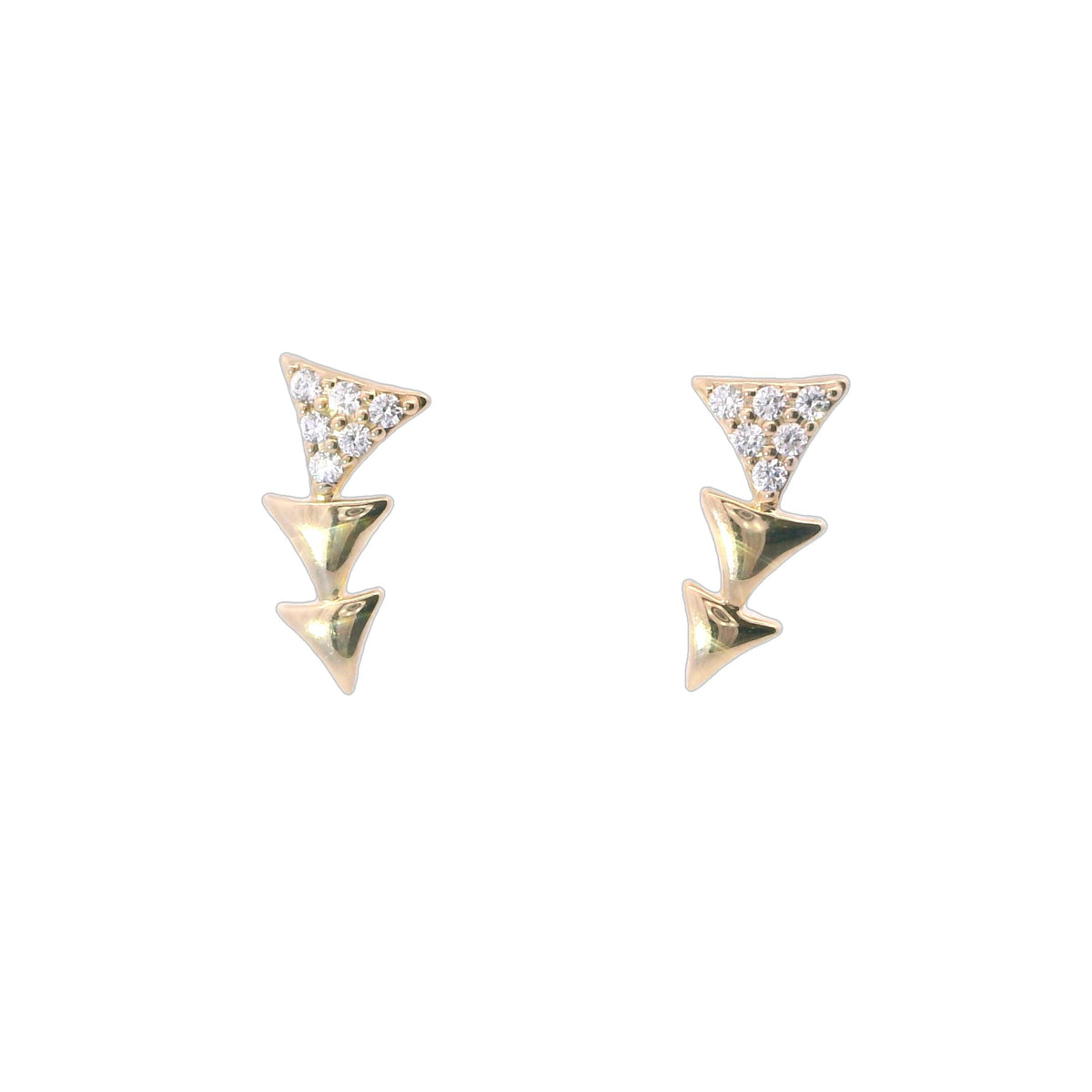 Vlora Yellow Gold Curved Three Triangle Diamond Stud Earrings – Vanscoy, Maurer & Bash Diamond ...